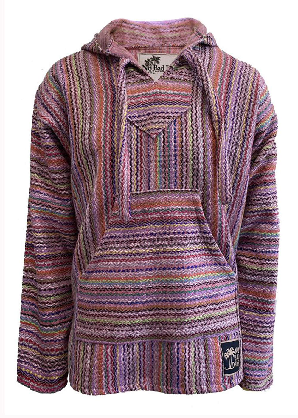 No Bad Days Baja Hoodie - Vintage Rose Rainbow Mini Stripes